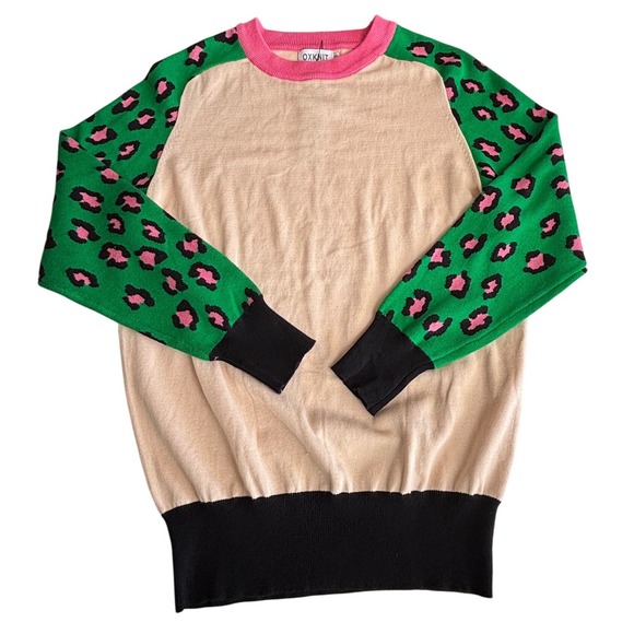 OXKnit | Sweaters | Nwt Oxknit Xxl Green Leopard Print Cotton Sweater ...